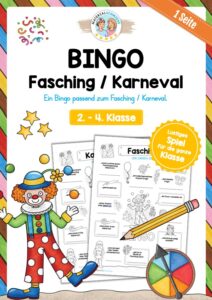 15 Arbeitsblätter zum Lesen & Malen zum Fasching / Karneval