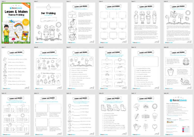 15 Arbeitsblätter zum Lesen & Malen im Frühling