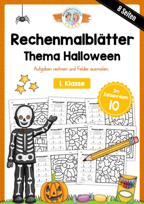 8 Rechenmalblätter im Zahlenraum 10 (Addition)