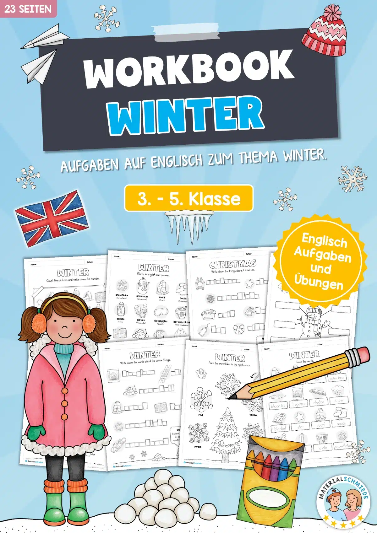 Workbook Winter auf Englisch (23 Arbeitsblätter)