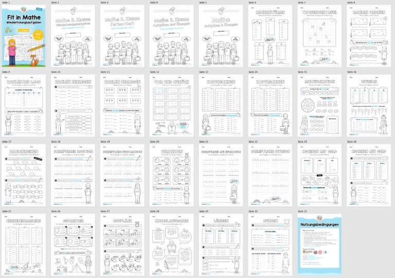 Mathe 3. Klasse: Wiederholungsaufgaben (30 Arbeitsblätter)