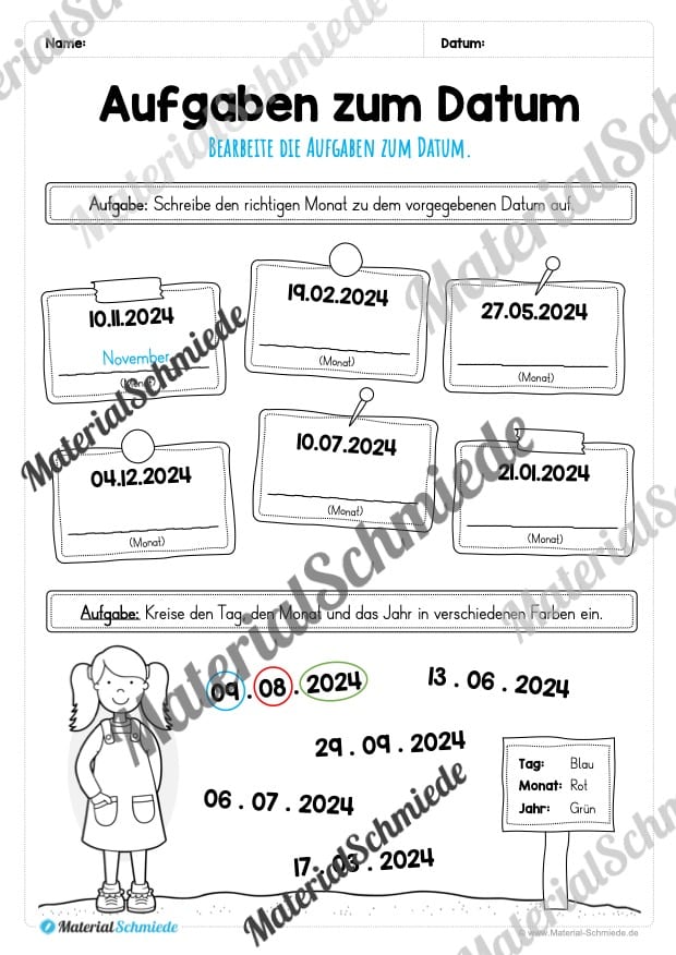 Kalender: Grundwissen & Datum (10 Arbeitsblätter)