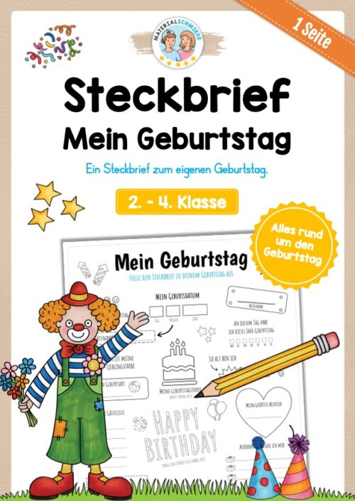 Steckbrief: Das bin ich (1. Klasse / Einschulung)